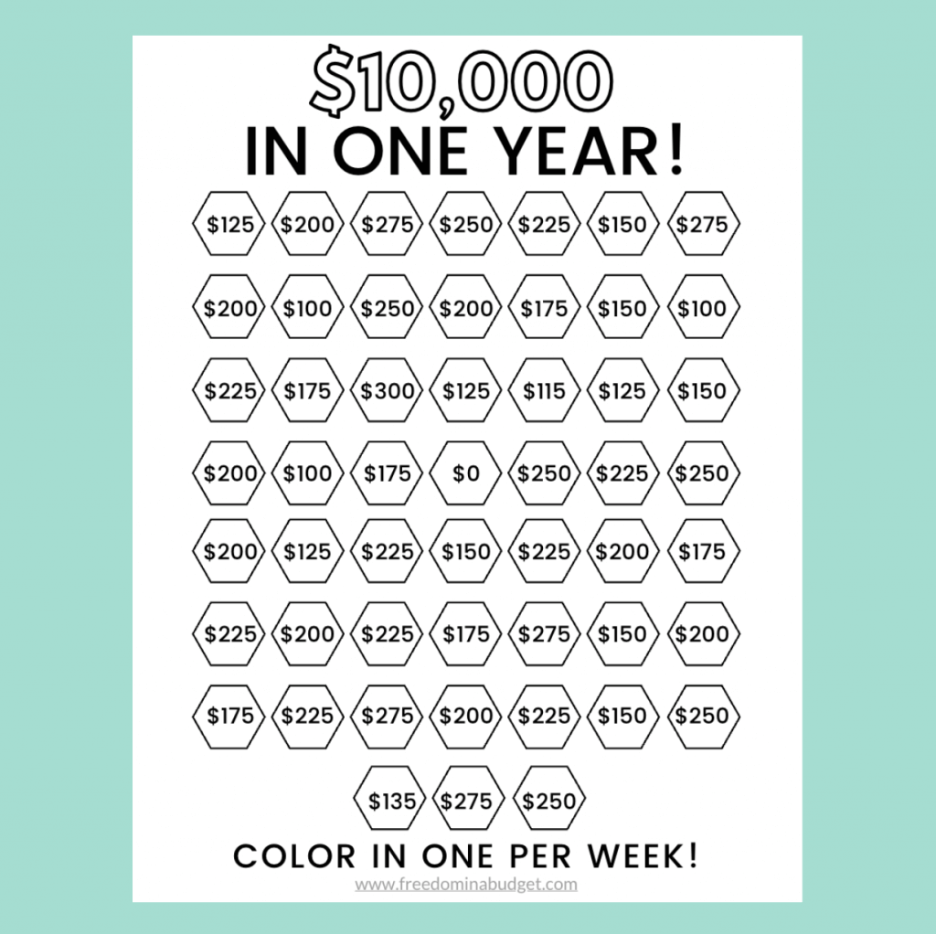 Save $10,000 in One Year Printable – Freedom In A Budget