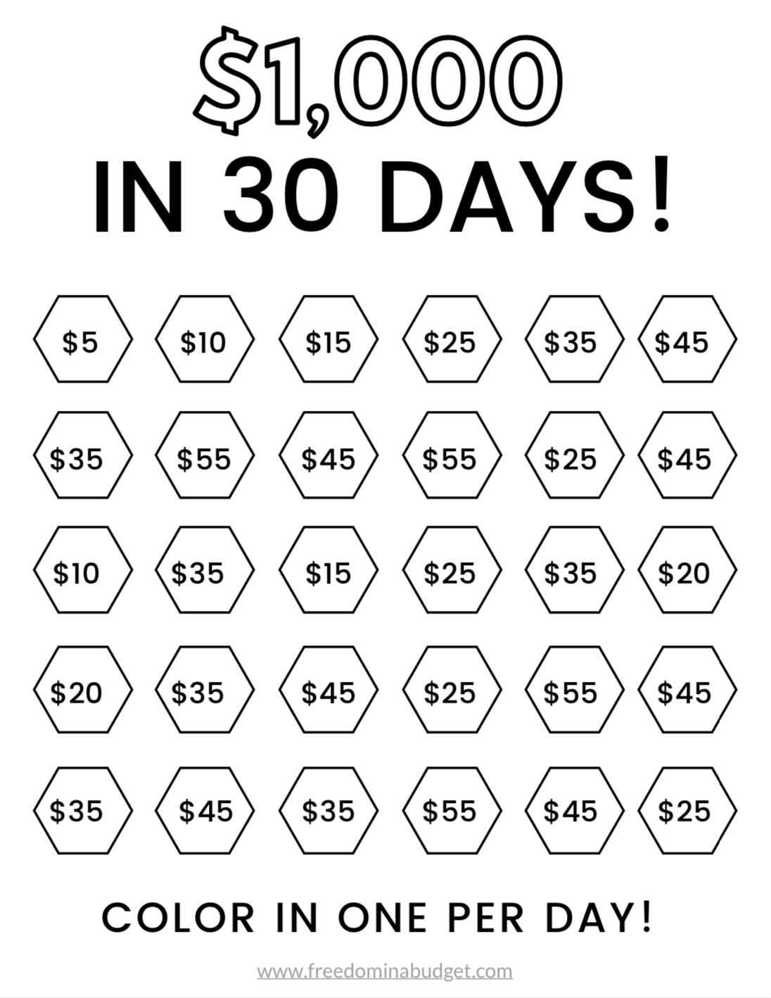Save $1,000 in 30 Days Savings Challenge [FREE PRINTABLE] – Freedom In ...